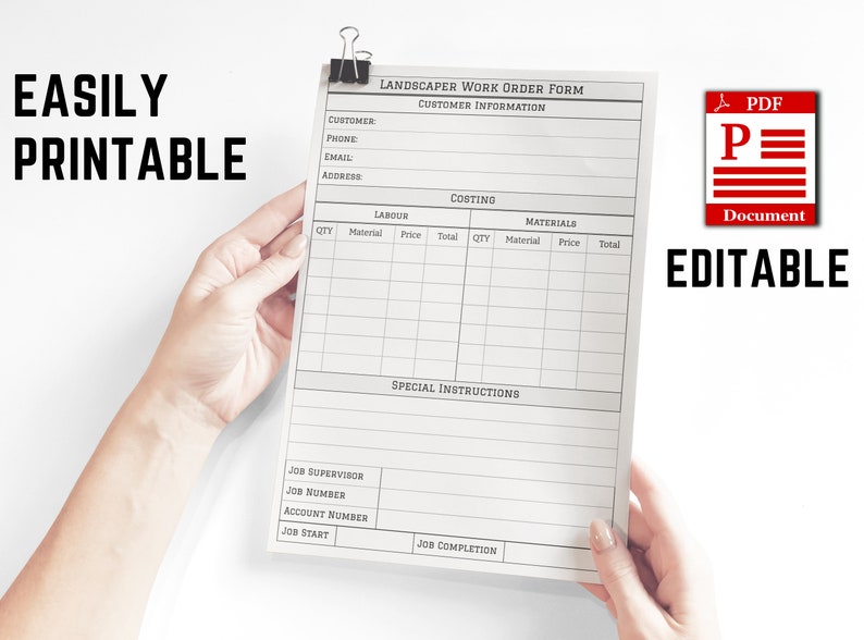 Lawn Care Client Log Book, Landscaping Work Order (printable & Editable ...