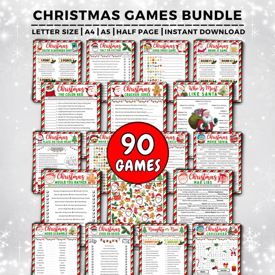 90 Printable Christmas Family Games Bundle, Gift Exchange Games ...