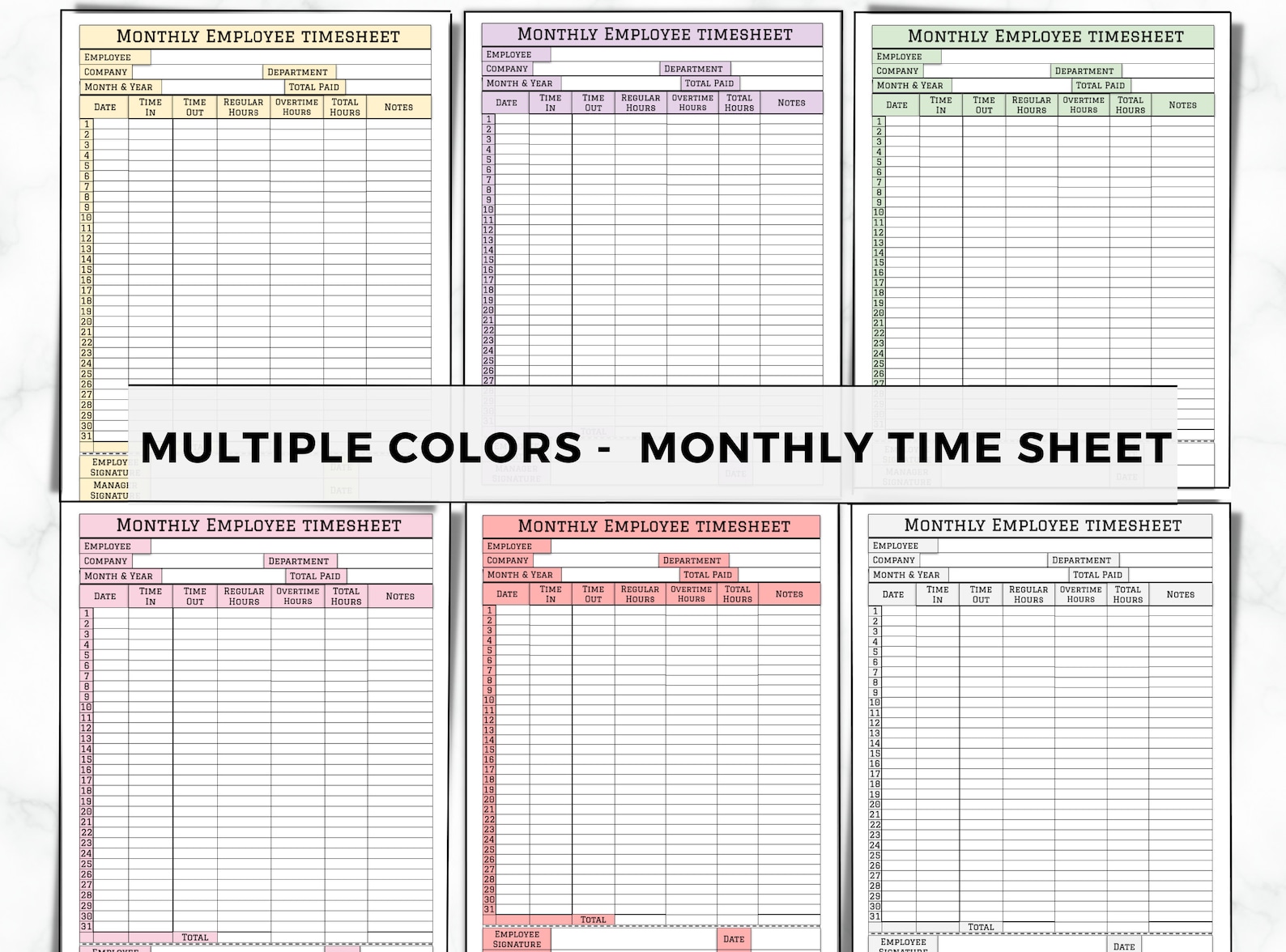 Monthly Timesheet, Editable Timesheet Form, Printable Timesheet ...