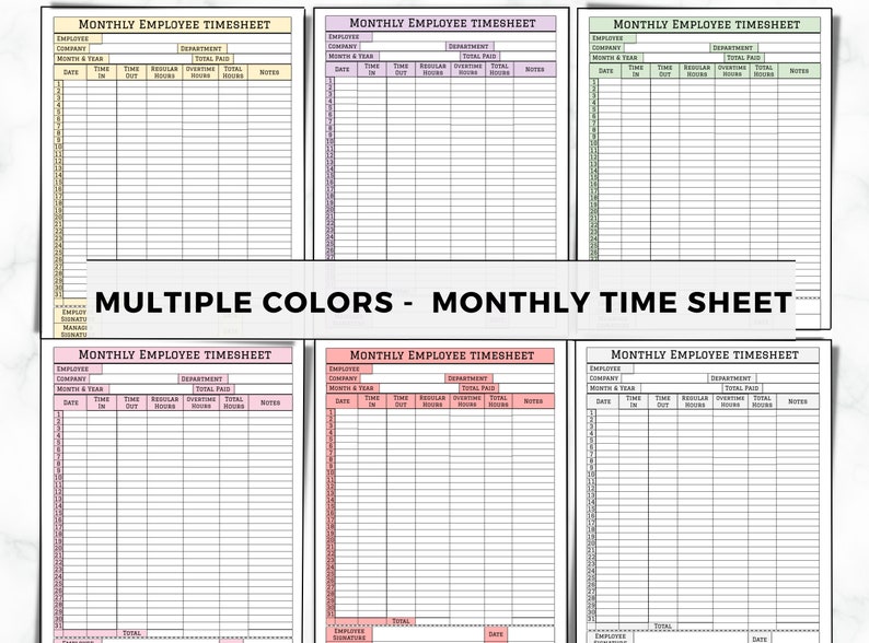 Monthly Timesheet, Editable Timesheet Form, Printable Timesheet ...