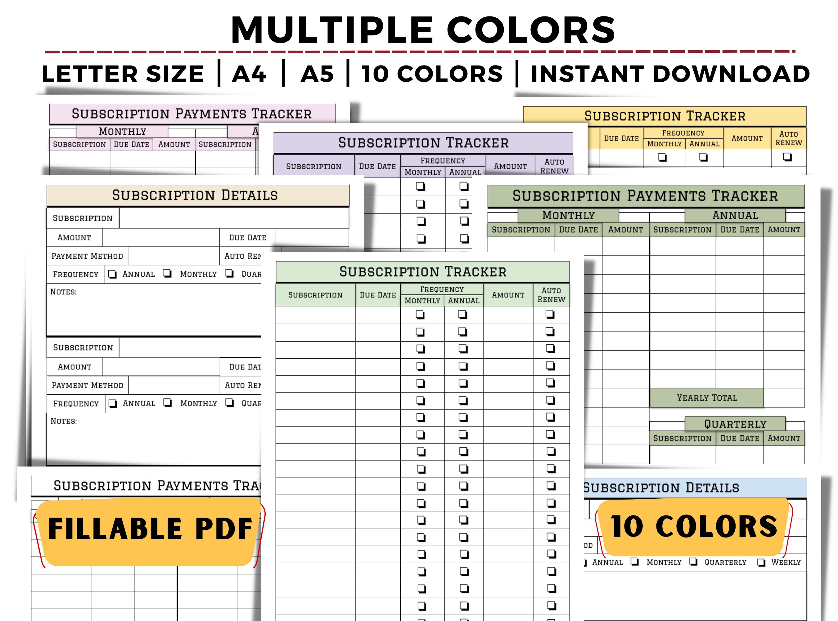 Subscription Tracker Printable, Editable Subscriptions Log, Membership ...