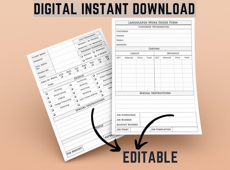 Lawn Care Client Log Book, Landscaping Work Order (printable & Editable ...