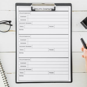 Printable Utility Contacts, Utility Service Address Book, Utility ...