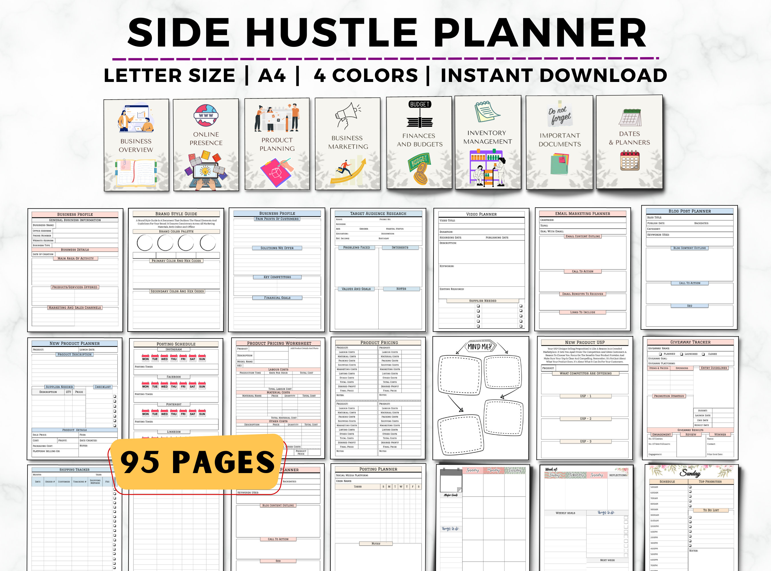 Side Hustle Planner Bundle, Business & Finance, 95+ Pages (printable ...