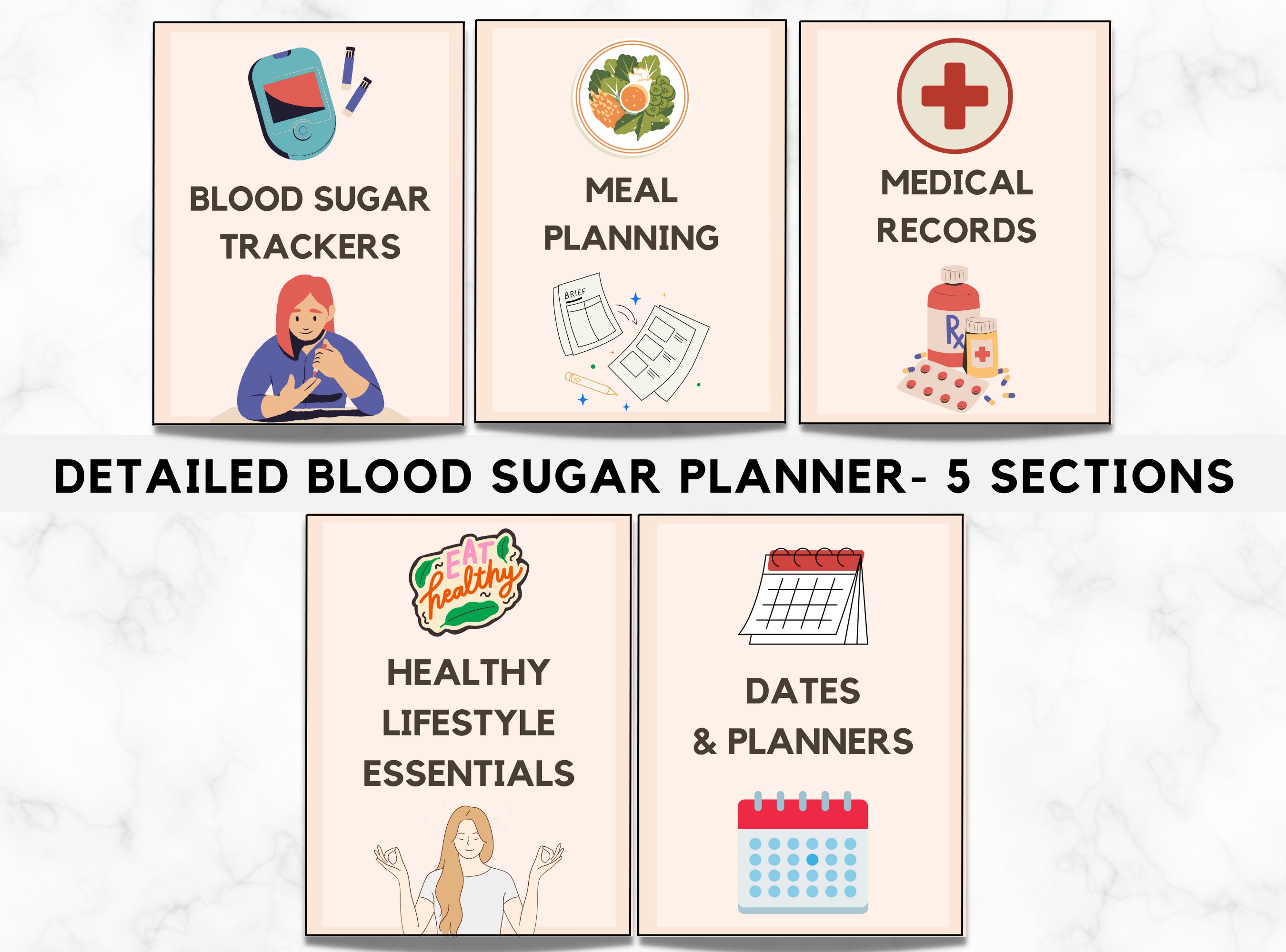 Blood Sugar Tracker Bundle, Diabetic Planner, Diabetes Meal Plan & Food ...