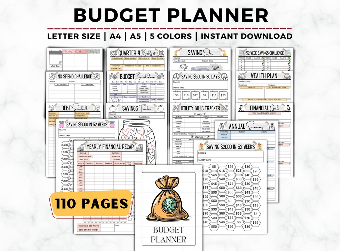 Budget Finance Planner Bundle, Finance Tracker, Money Saving Challenge ...