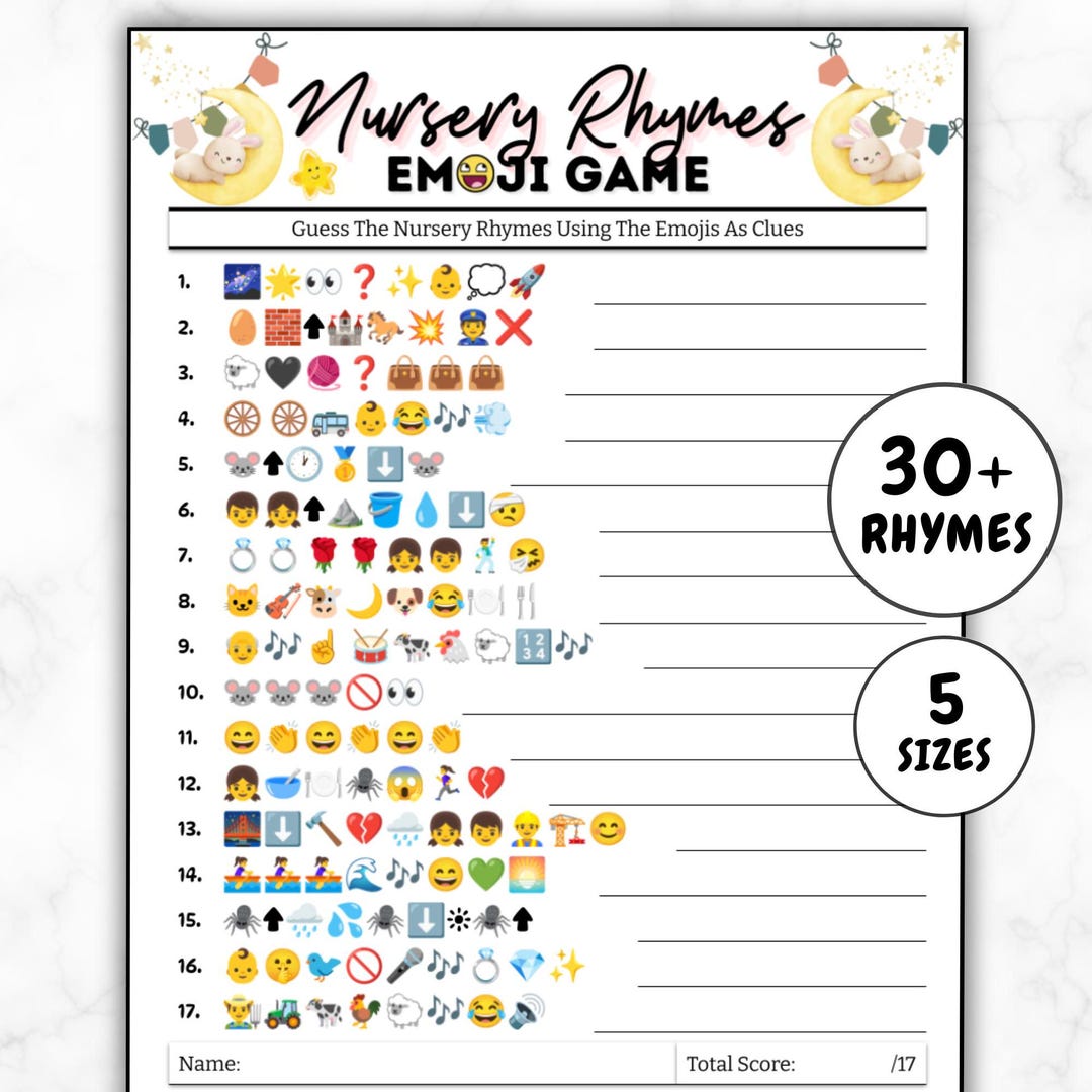 Nursery Rhymes Emoji Game, Emoji Pictionary Baby Shower Game, Emoji ...