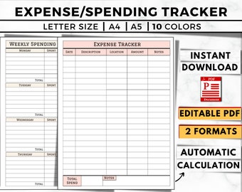 Editable Expense Log Printable, Fillable Expense Tracker, Spending ...