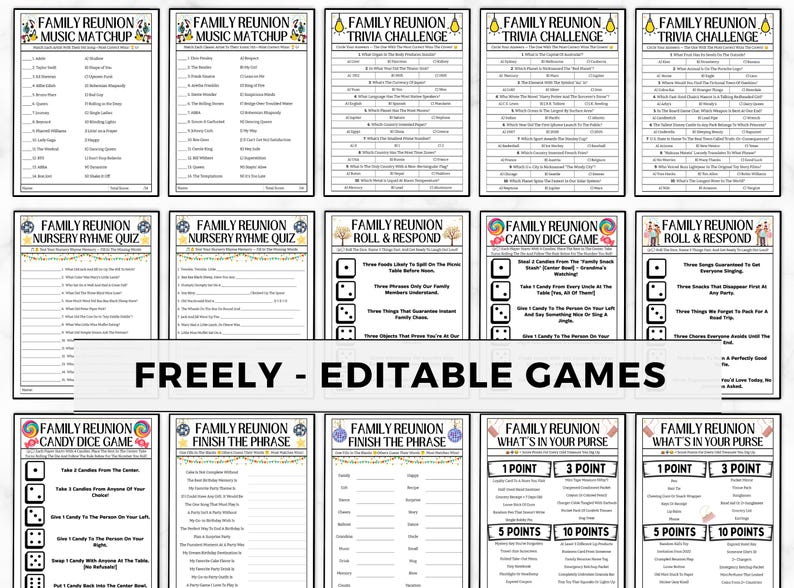 Family Reunion Games Bundle, 80 Family Reunion Activities, Family ...