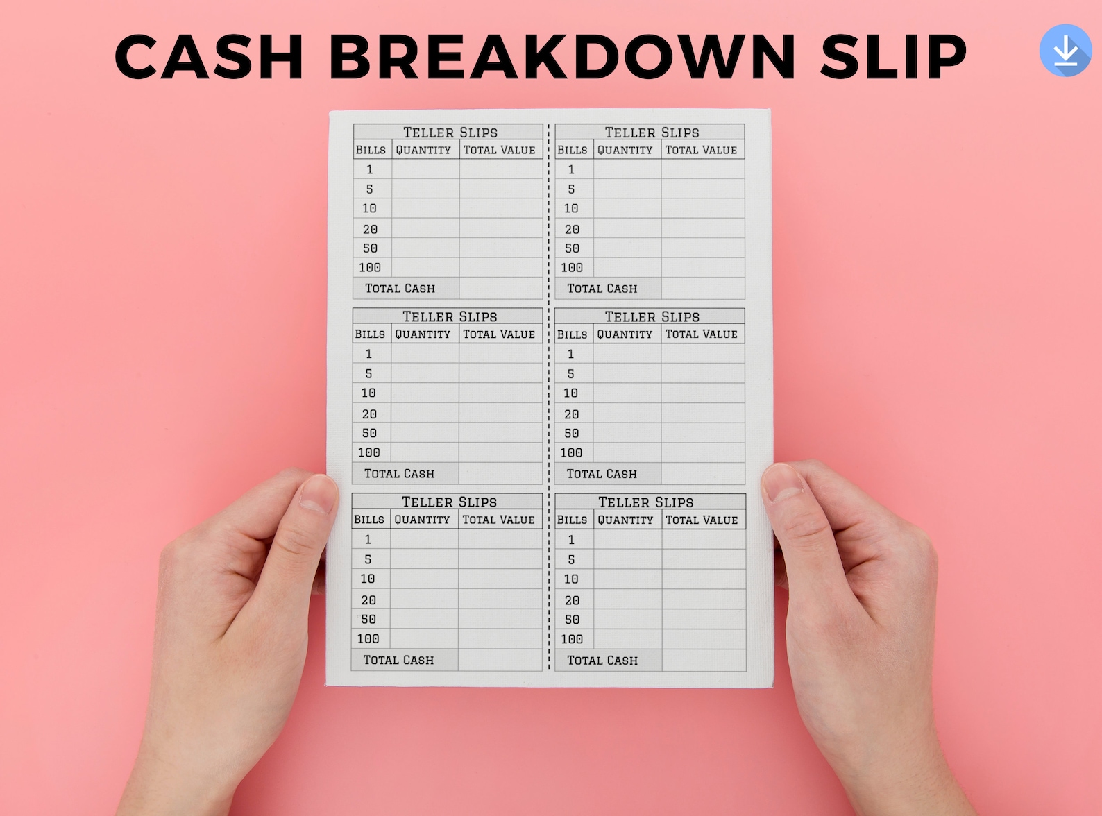 Cash Breakdown Slips Printable Bank Teller Slips Cash - Etsy