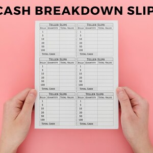 Cash Breakdown Slips Printable, Bank Teller Slips, Cash Withdraw Slips ...