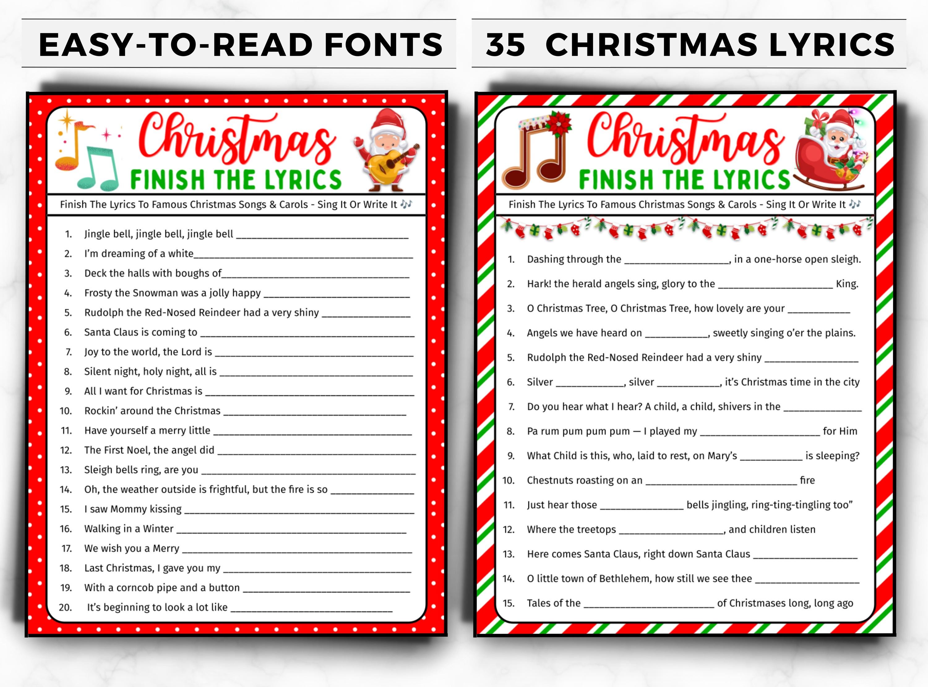 Christmas Finish the Lyrics, Christmas Song Games, Christmas Music ...