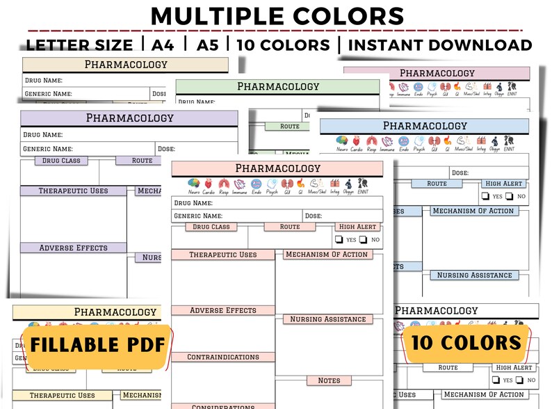 Pharmacology Study Template, Nursing School Notes (printable, Editable ...