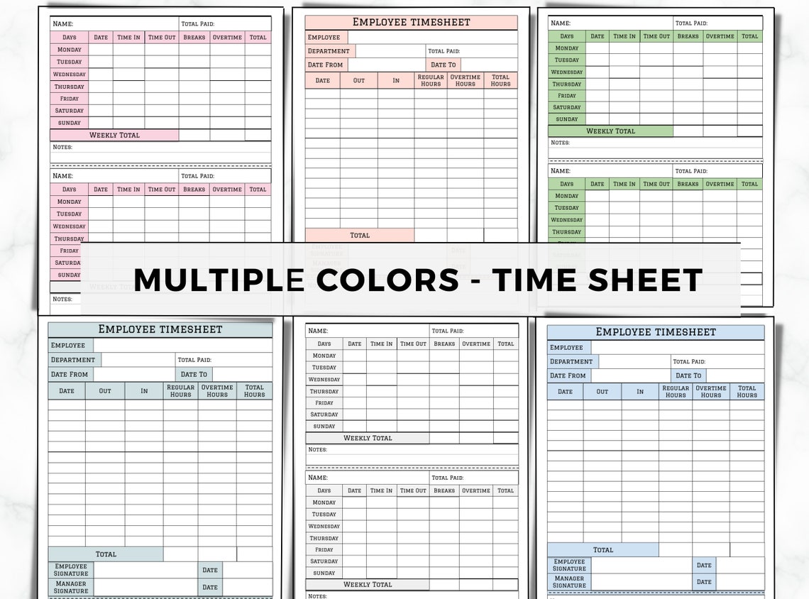 Employee Time Sheet. Editable Timesheet Form. Printable - Etsy Canada