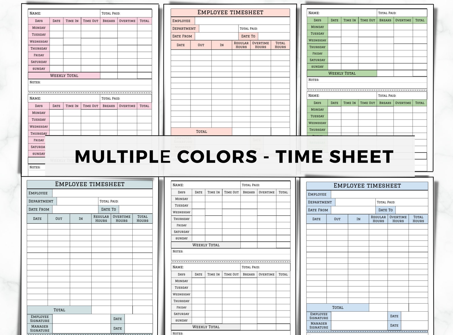 Employee Time Sheet. Editable Timesheet Form. Printable Timesheet ...