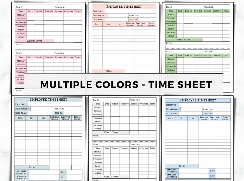 Employee Time Sheet. Editable Timesheet Form. Printable - Etsy