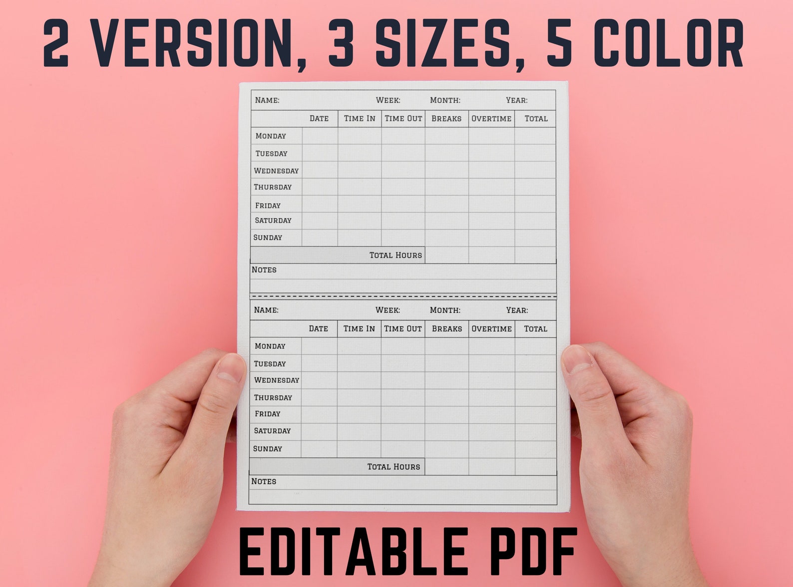 Employee Time Sheet. Editable Timesheet Form. Printable - Etsy