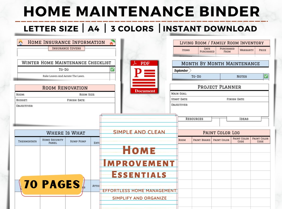 Home Maintenance Planner Home Improvement Planner Home - Etsy
