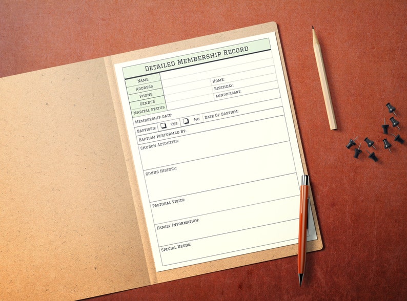 Church Membership Record Book, Pastor Secretary Admin (printable ...