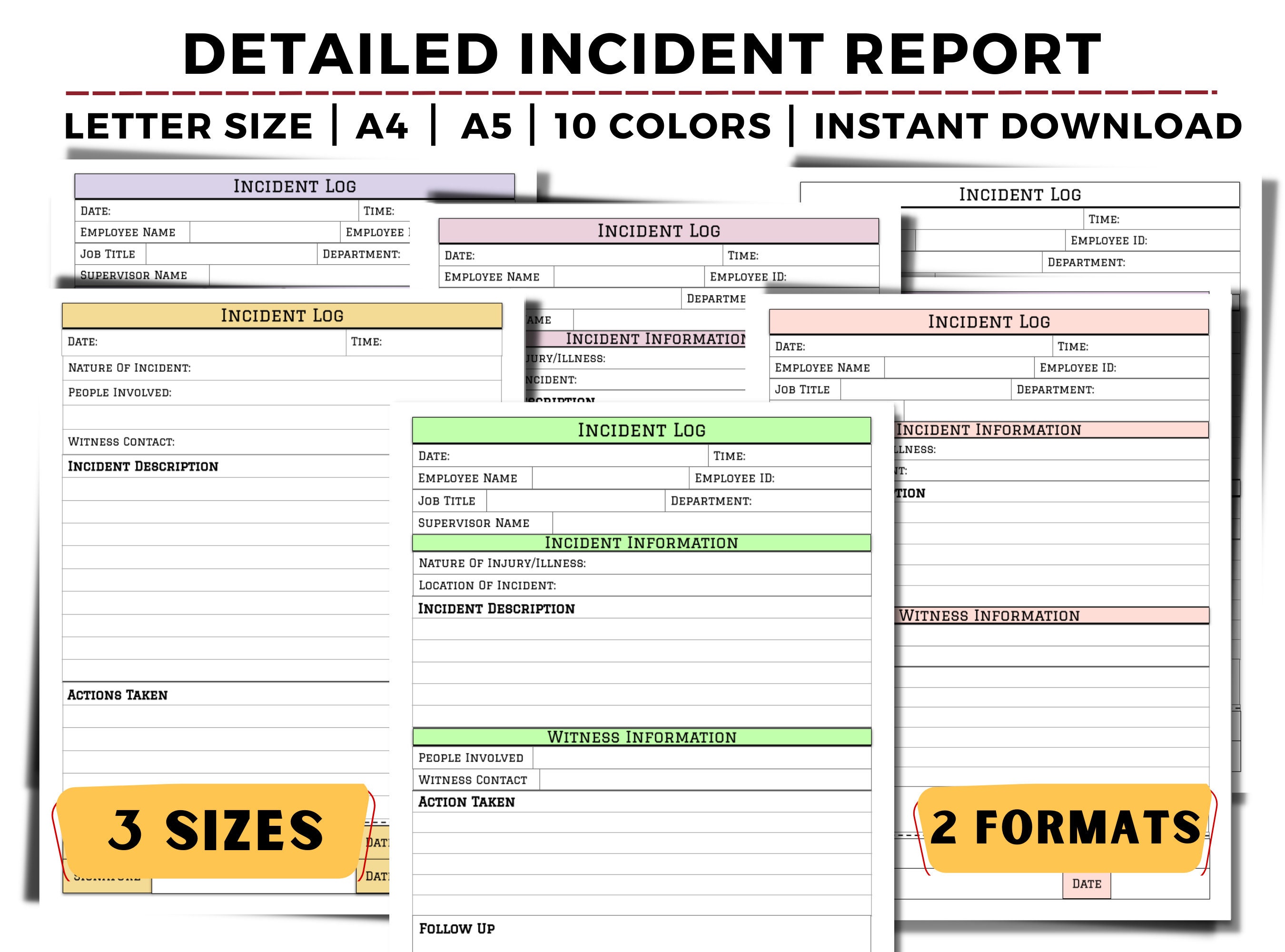 Incident Report Form Editable Incident Log Accident - Etsy UK