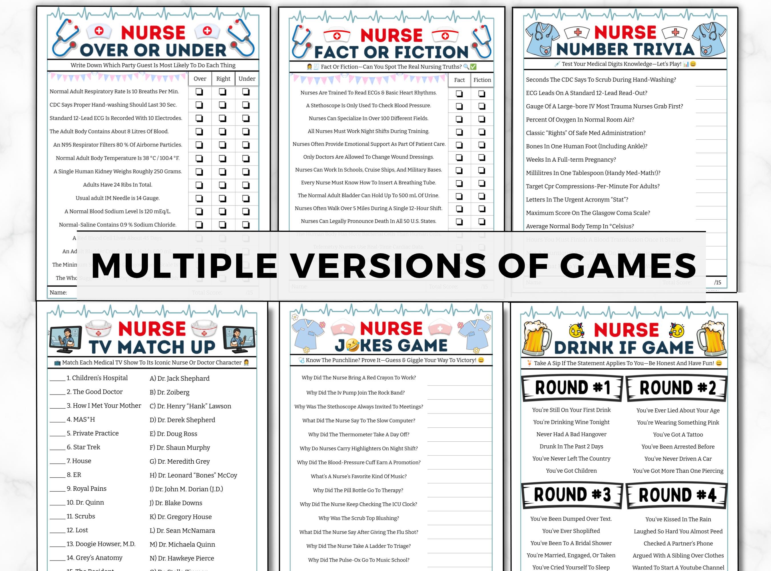 Nurse Games Bundle, Nurse Party Games, Nurse Trivia Games, Nurse ...