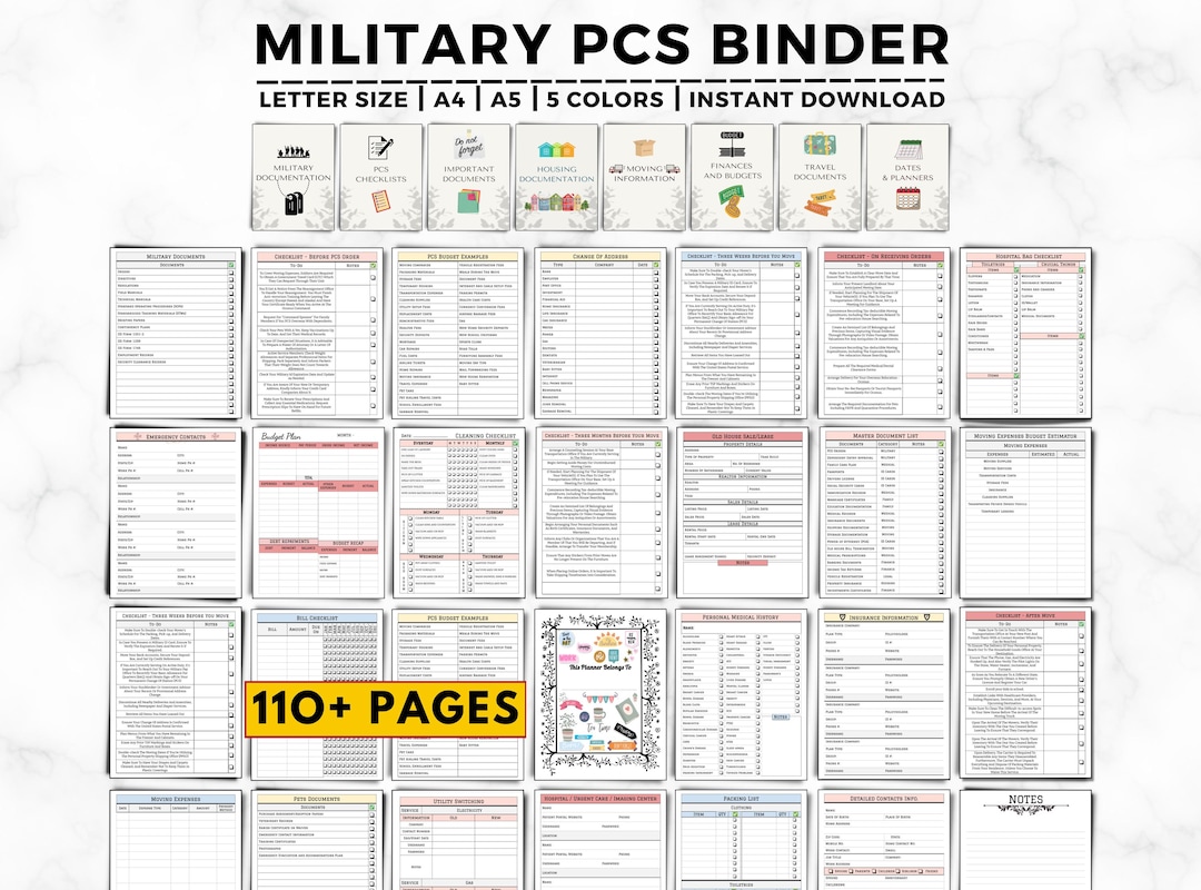 PCS Binder Printable, PCS Checklist, Military Move Planner, Military ...