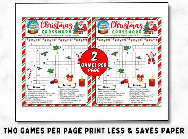 Printable Christmas Crossword Puzzle for Kids and Adults, Fun Christmas ...