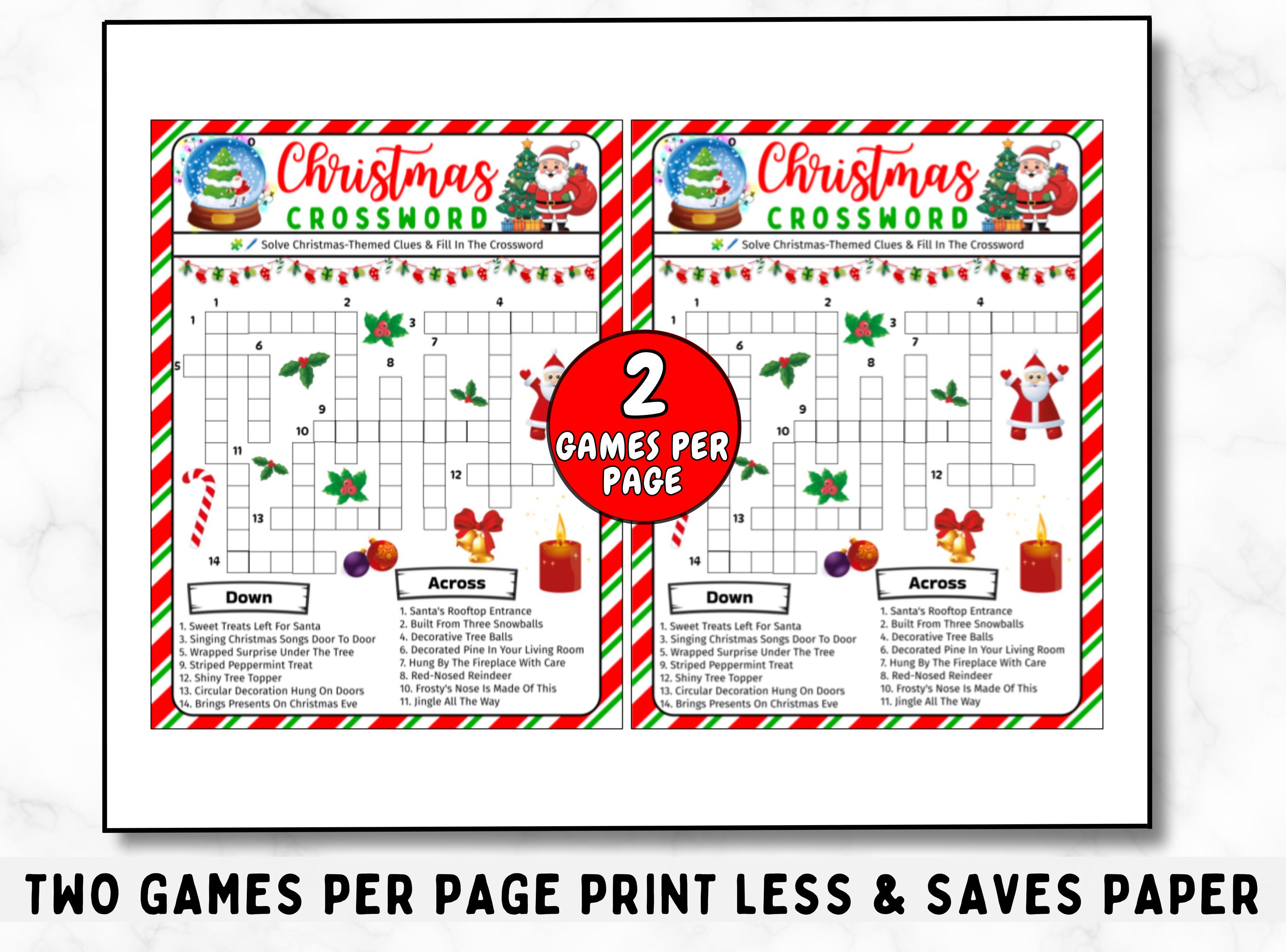 Printable Christmas Crossword Puzzle for Kids and Adults, Fun Christmas ...