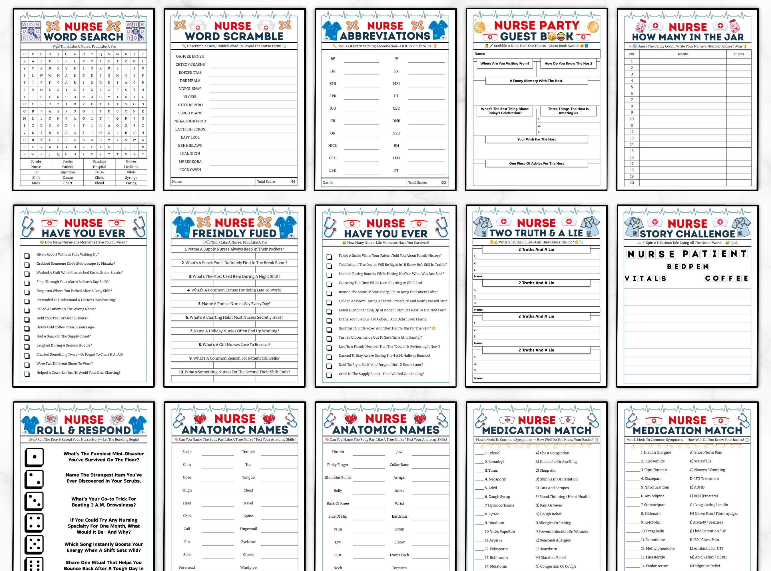 Nurse Games Bundle, Nurse Party Games, Nurse Trivia Games, Nurse ...