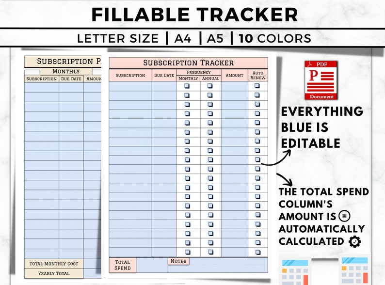Subscription Tracker Printable Editable Subscriptions Log - Etsy