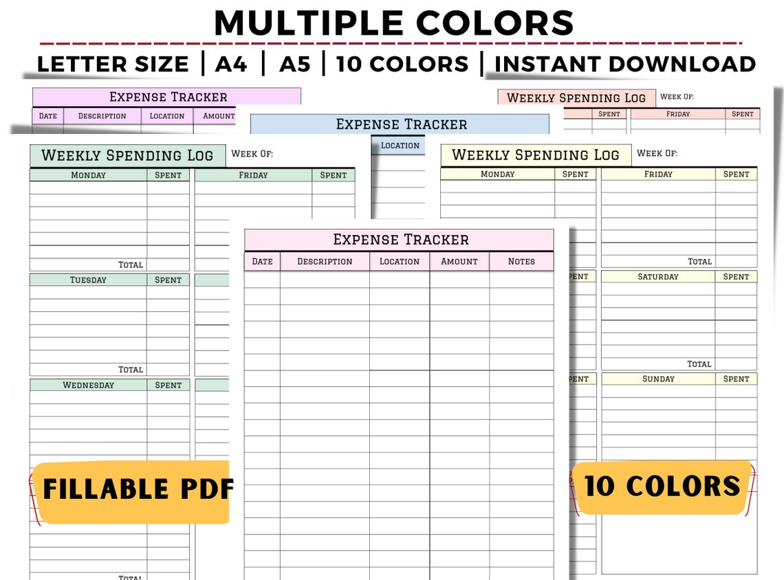 Editable Expense Tracker Printable, Auto-calculations (PDF) - Etsy