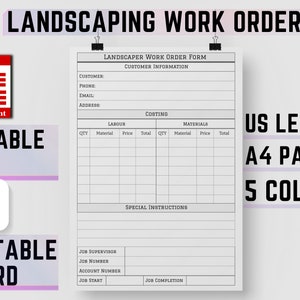Lawn Care Client Log Book, Landscaping Work Order (printable & Editable ...