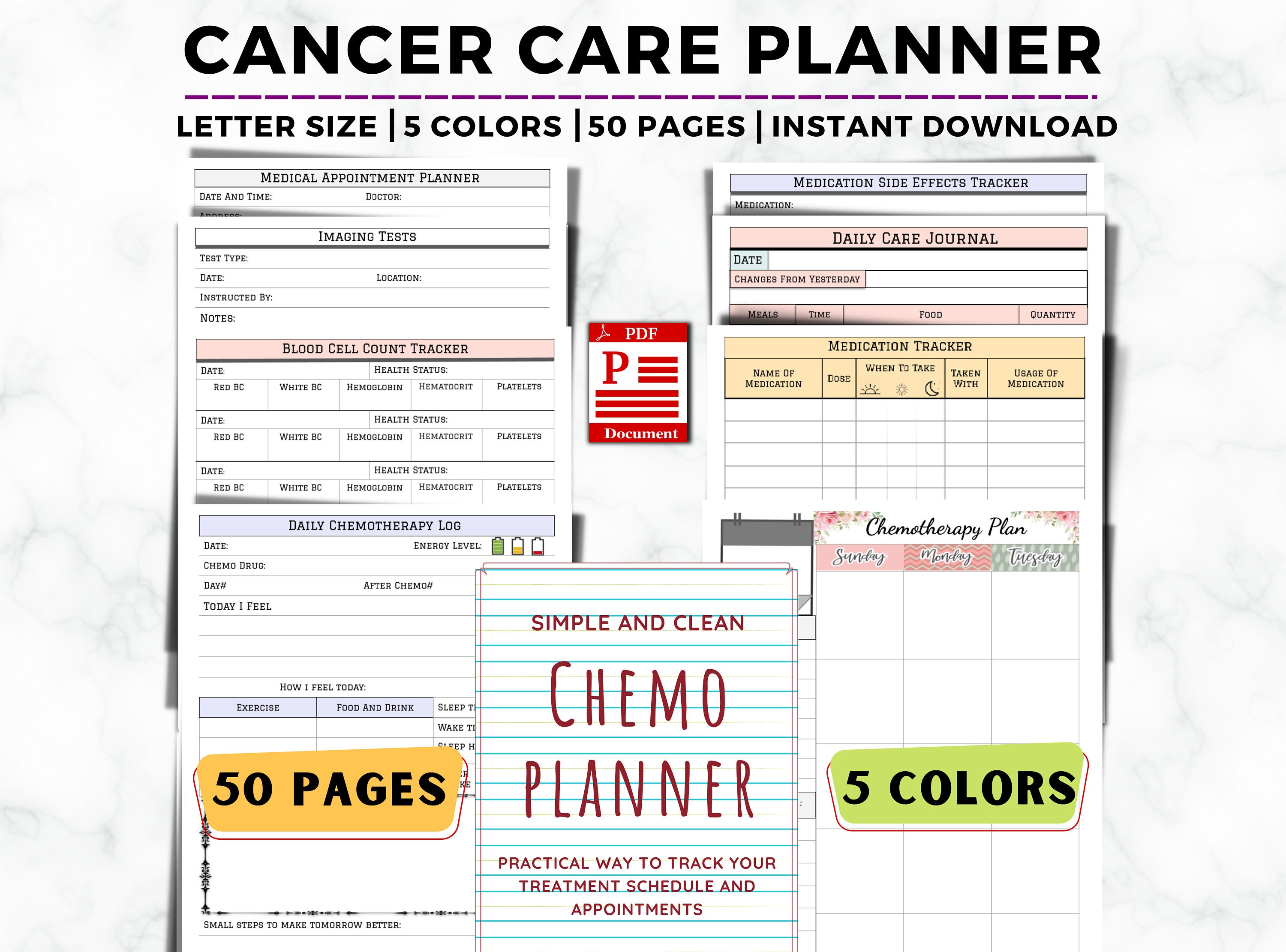 Cancer Care Forms Chemotherapy Journal Printable Cancer - Etsy