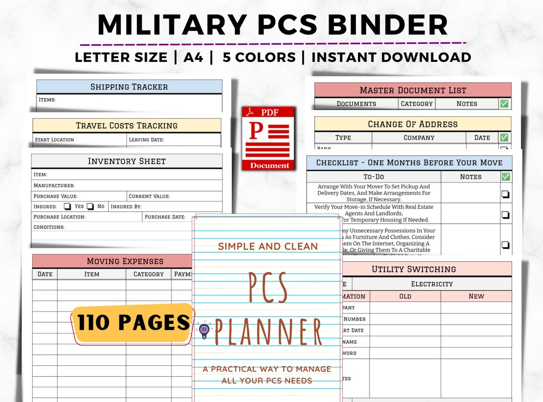PCS Binder Printable, PCS Checklist, Military Move Planner, Military ...