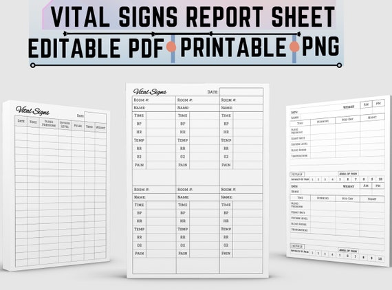 Editable Printable Vital Sign Sheet Medical Vital Sign Tracker