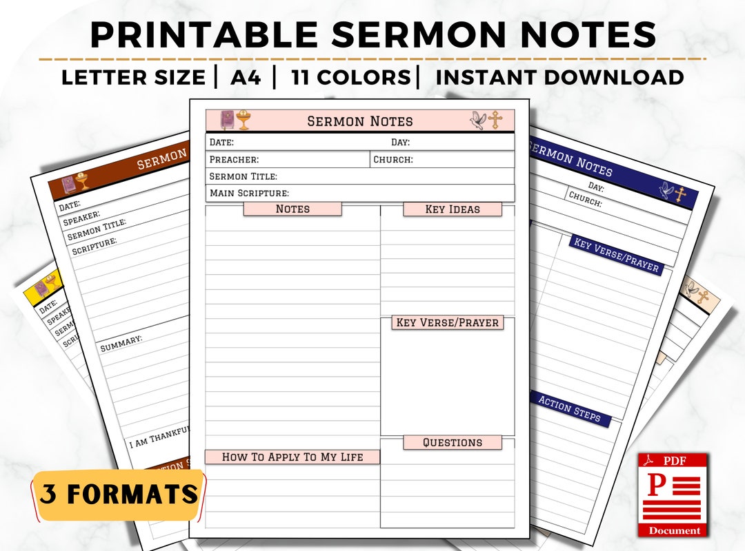 Printable Sermon Notes, Sermon Summary & Scripture Lesson Journal ...
