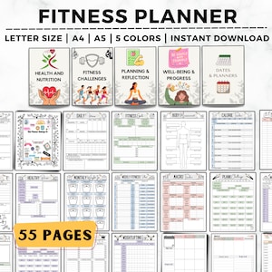 Fitness Planner, Printable Health and Fitness Planner Bundle, Fitness ...