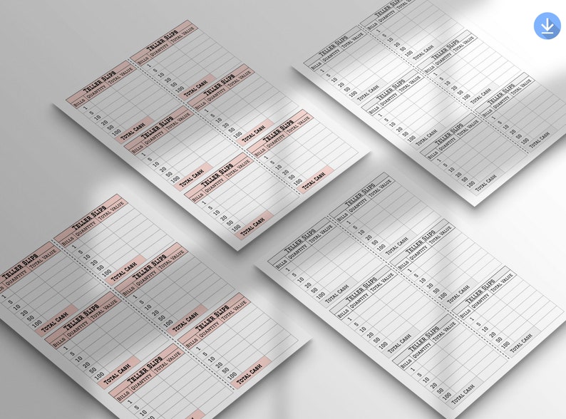 Cash Breakdown Slips Printable Bank Teller Slips Cash - Etsy