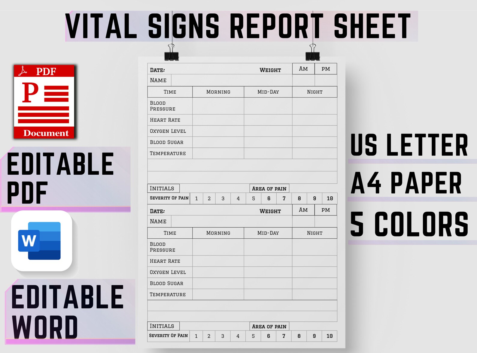 Vital Sign Sheet Printable Editable Vital Signs Report Sheet - Etsy