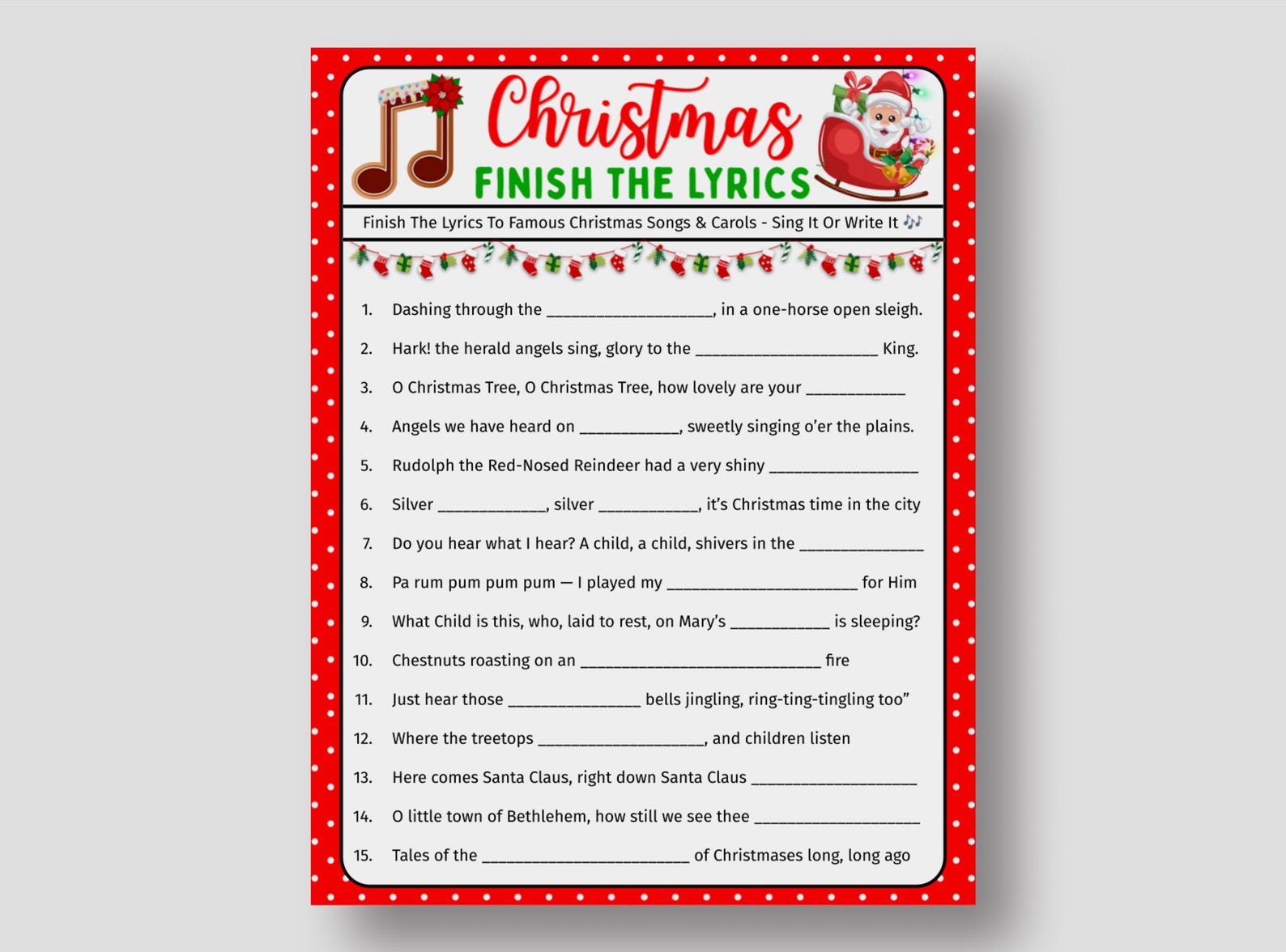 Christmas Finish the Lyrics, Christmas Song Games, Christmas Music ...
