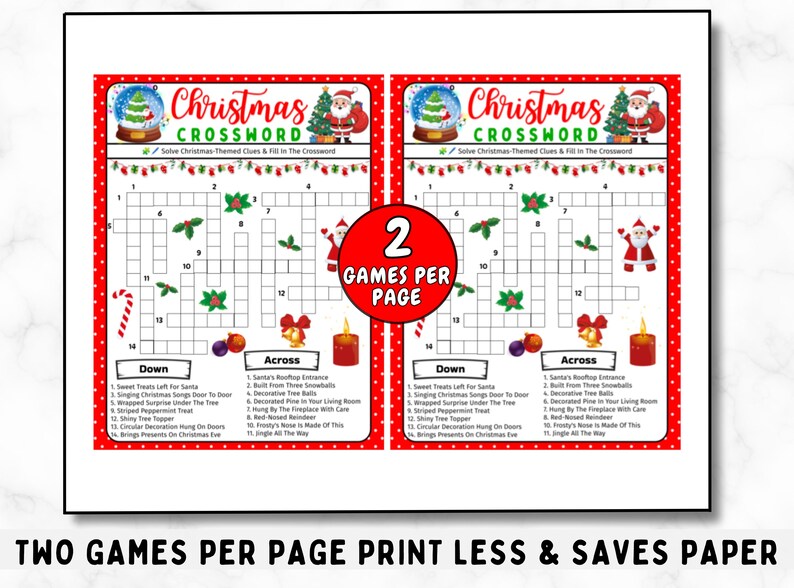 Printable Christmas Crossword Puzzle for Kids and Adults, Fun Christmas ...