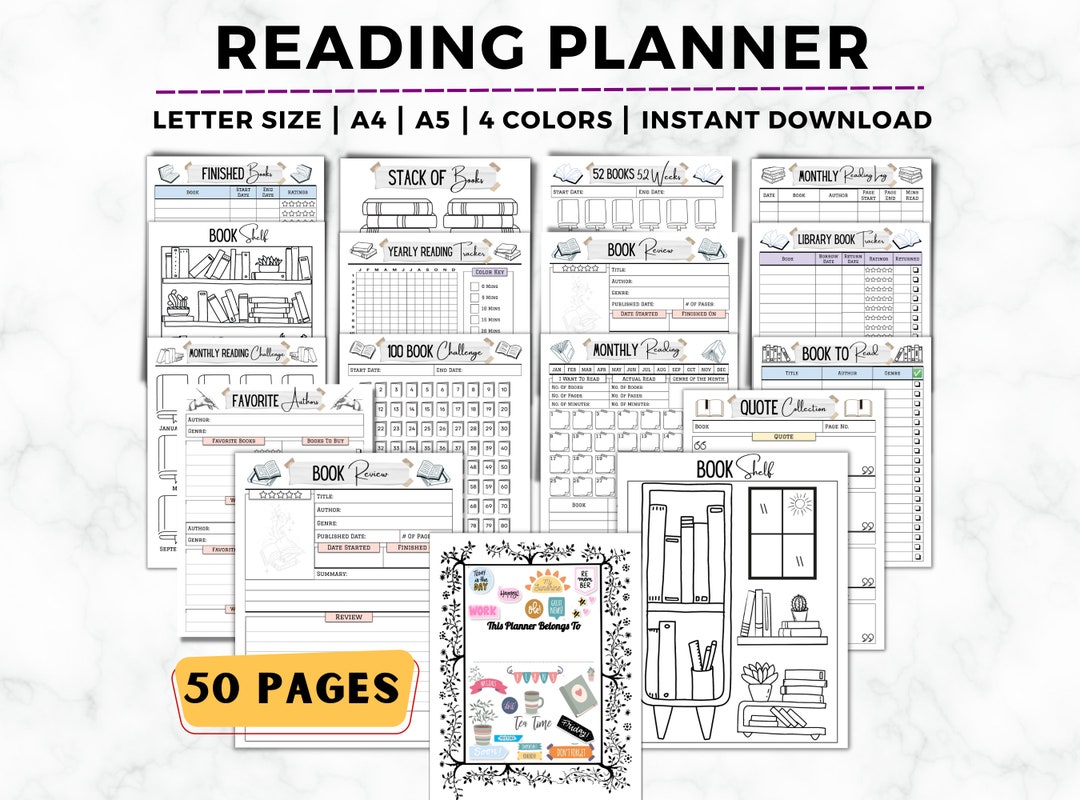 Reading Journal Printable, Book Reading Planner, Reading Challenge ...