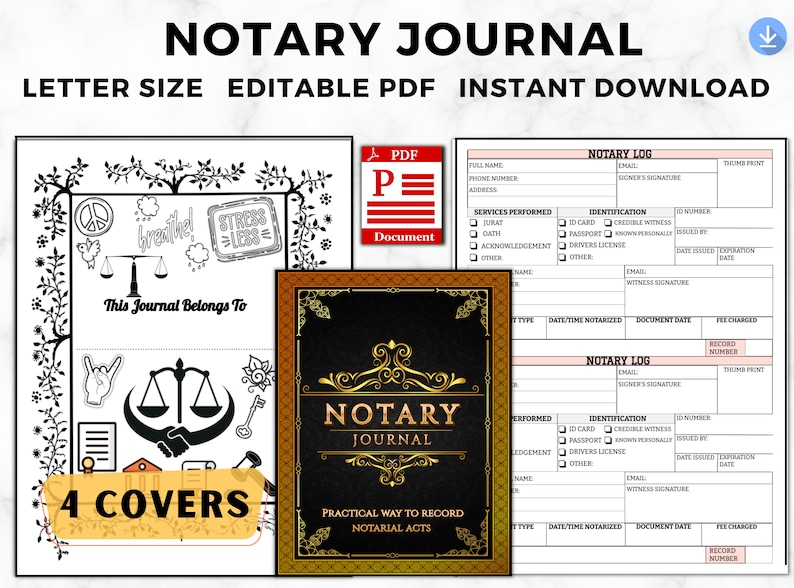 Printable Notary Journal, Notary Public Record Book (editable PDF) - Etsy