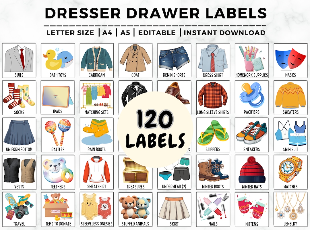 Kids Dresser Drawer Labels, Kids Drawer Labels, Dresser Drawer Labels ...