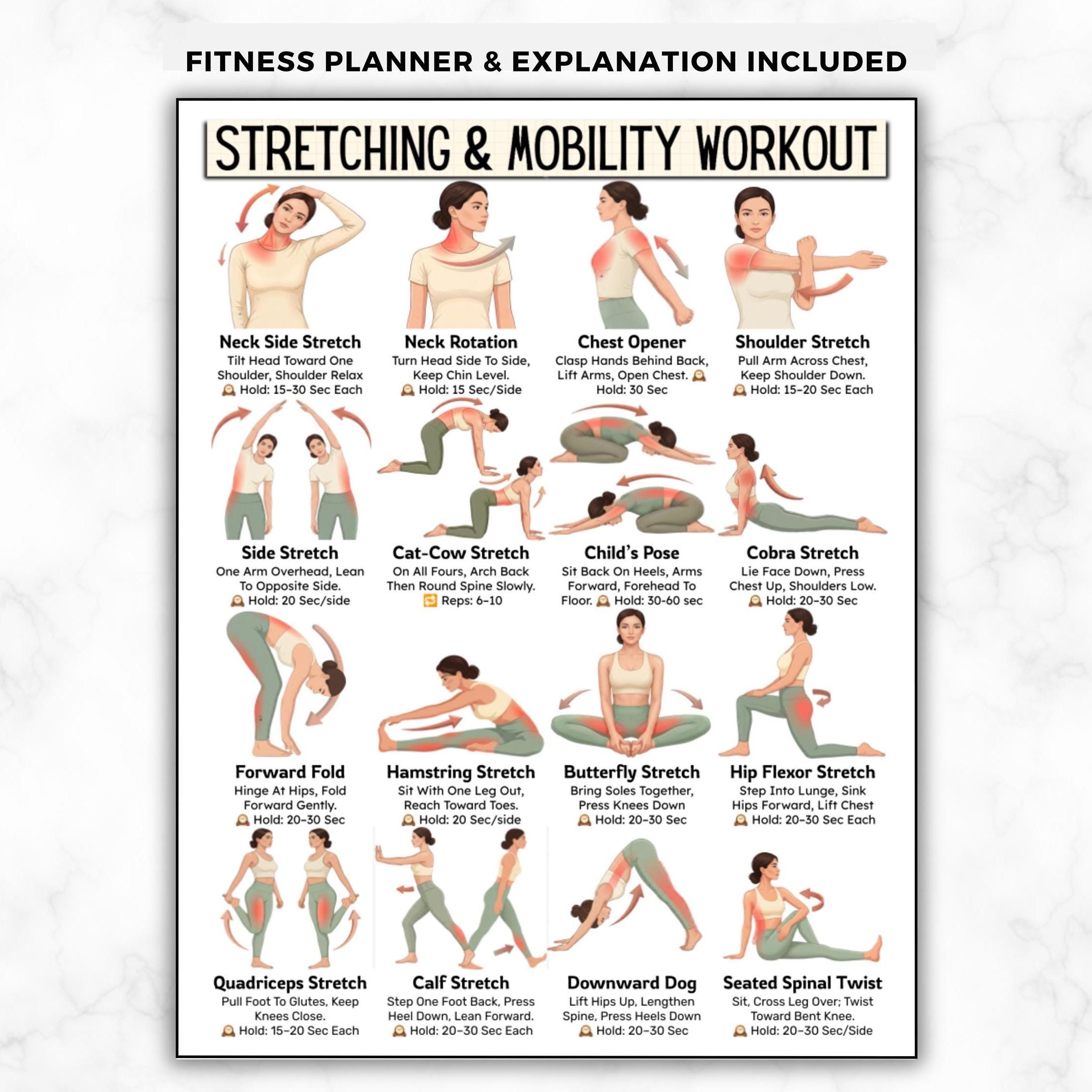 Full Body Stretching Exercises Poster, Mobility Workout Guide, Daily ...