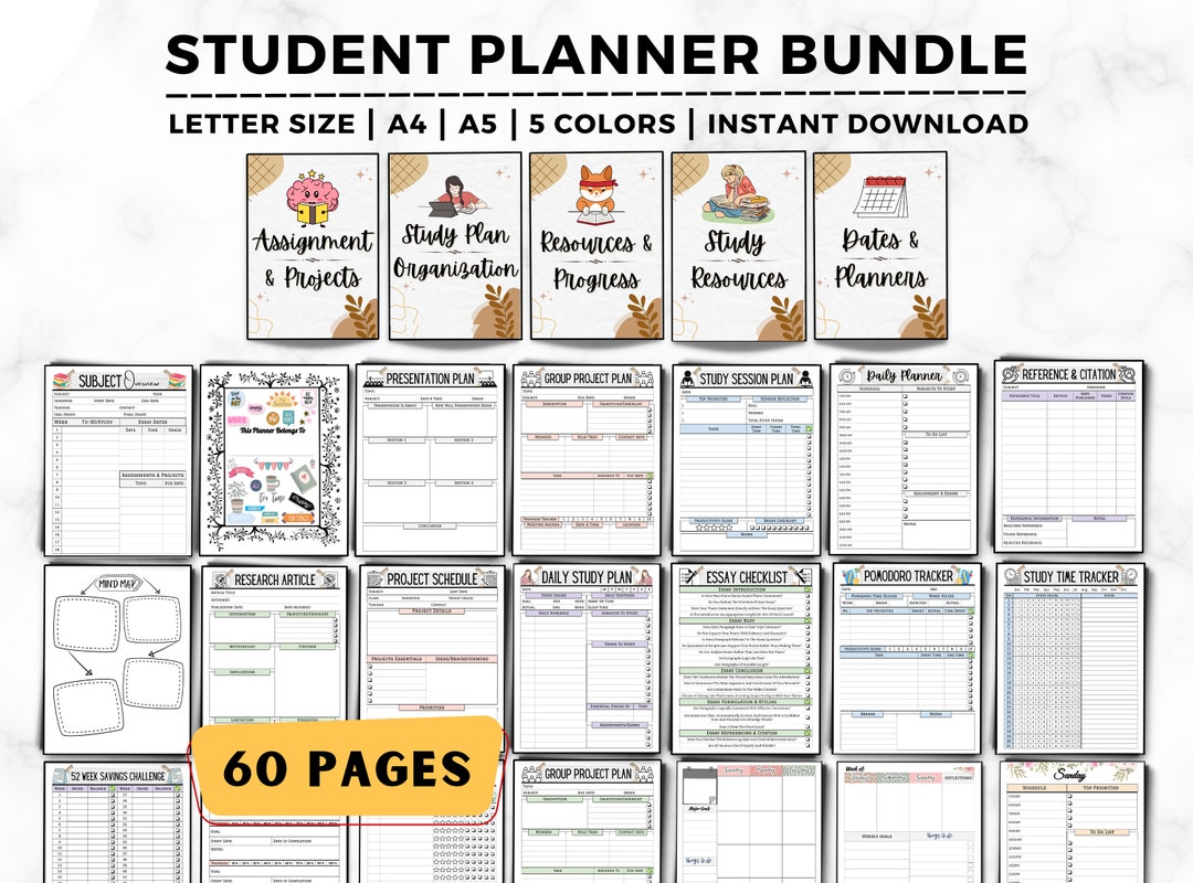 Student Planner Printable, Study Planner Bundle, Academic Planner, ADHD ...