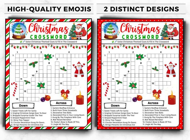 Printable Christmas Crossword Puzzle for Kids and Adults, Fun Christmas ...