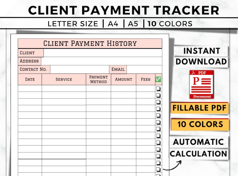 Client Payment Tracker Printable Client Payment History - Etsy
