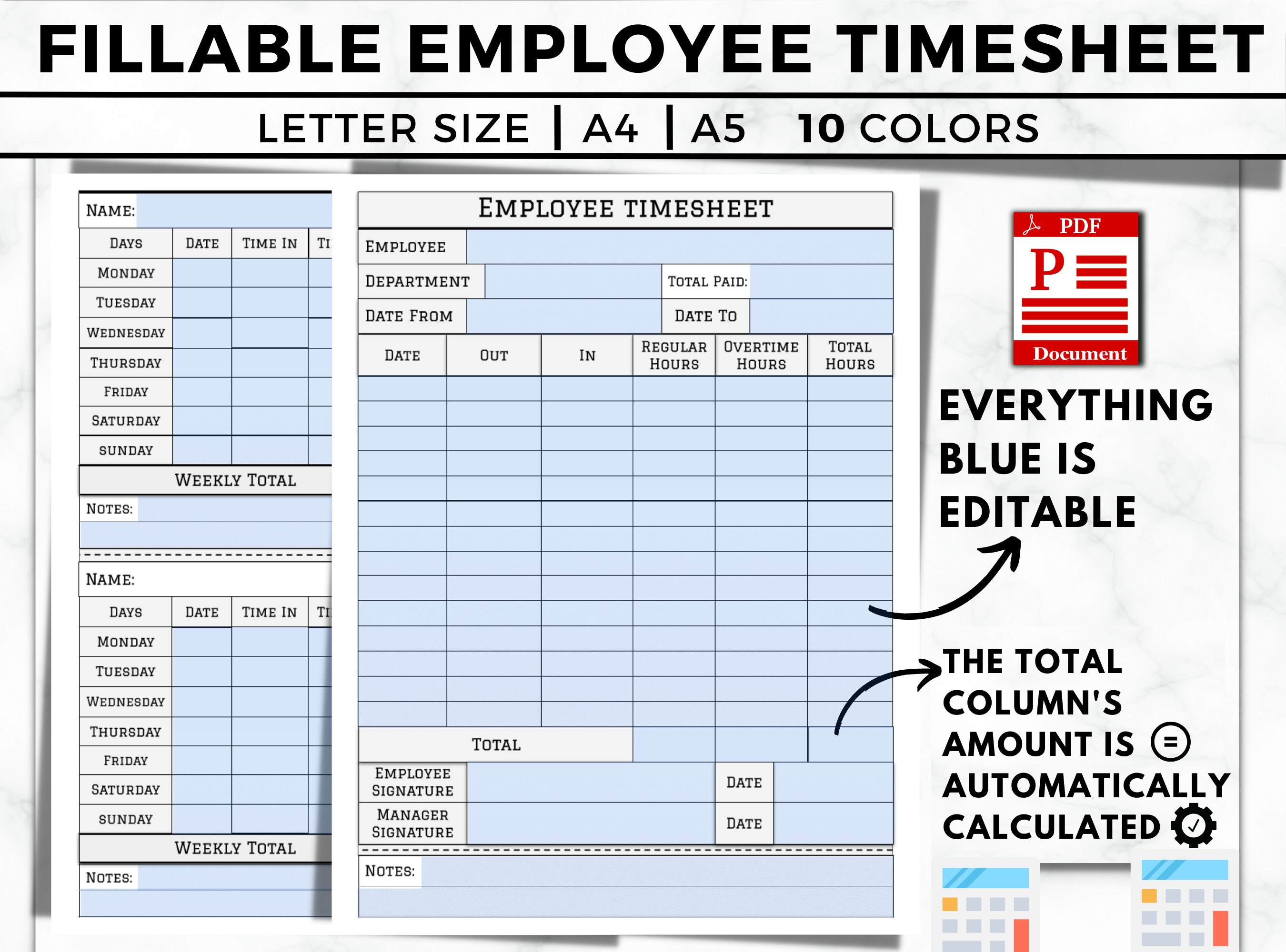 Employee Time Sheet. Editable Timesheet Form. Printable - Etsy Canada
