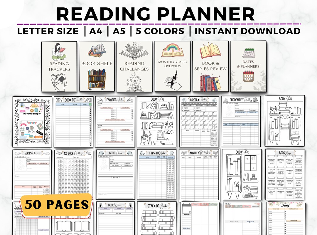 Reading Journal Printable Book Reading Planner Reading - Etsy